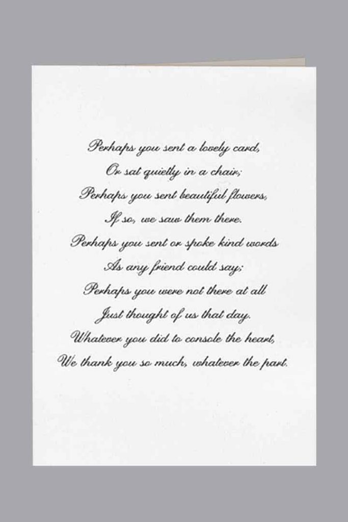 Lovely Card Poem Acknowledgment – Vischer Funeral Supplies