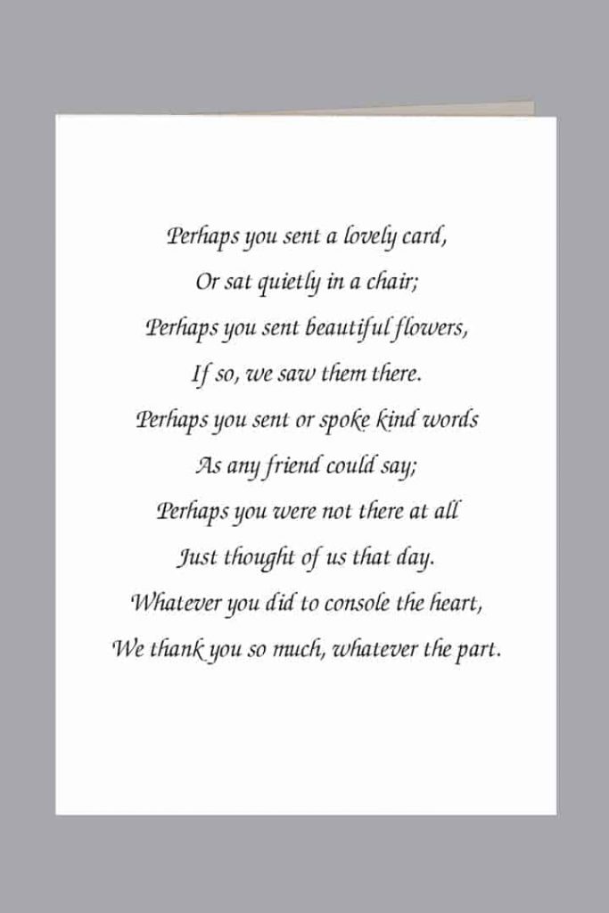 Lovely Card Poem Acknowledgment – Vischer Funeral Supplies